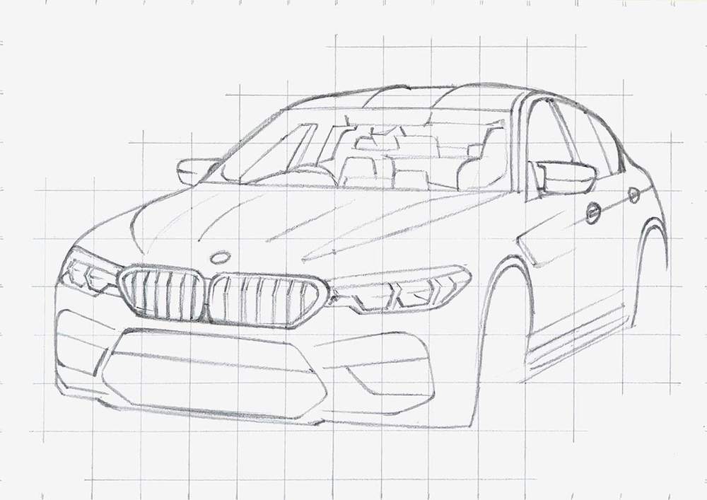 How To Draw A BMW M5 Competition - Realistic Step-By-Step Tutorial